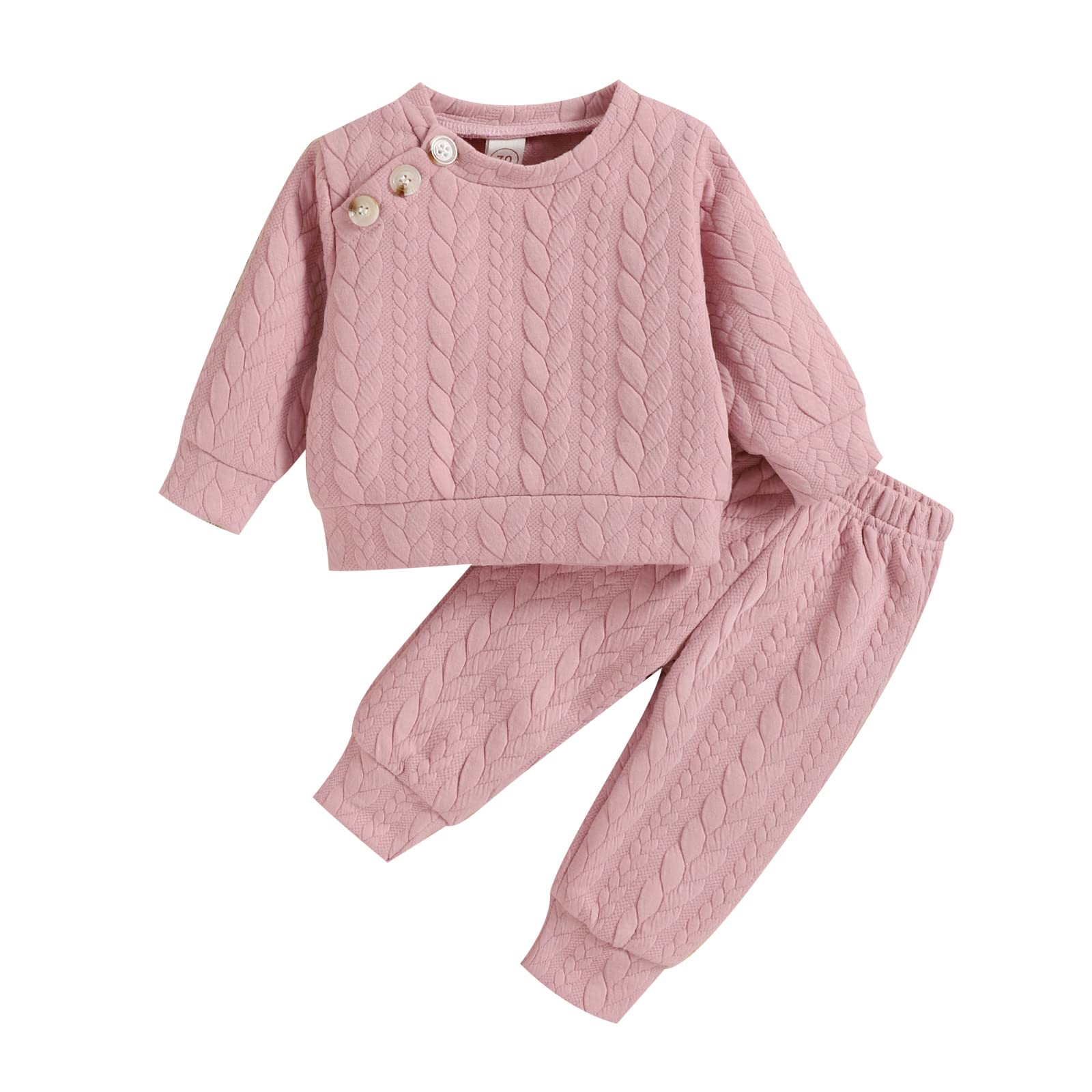 GRNSHTS Baby Girl Clothes, Newborn Long Sleeve Sweatshirts Tops+Solid Pants 2pcs 0-24M Fall Outfits(Pink,0-3 Months)