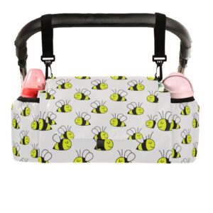 sinestour cute animals bee stroller organizer with cup holder universal stroller organizer bag detachable shoulder strap stroller accessories for diaper phone keys toys fit all baby stroller