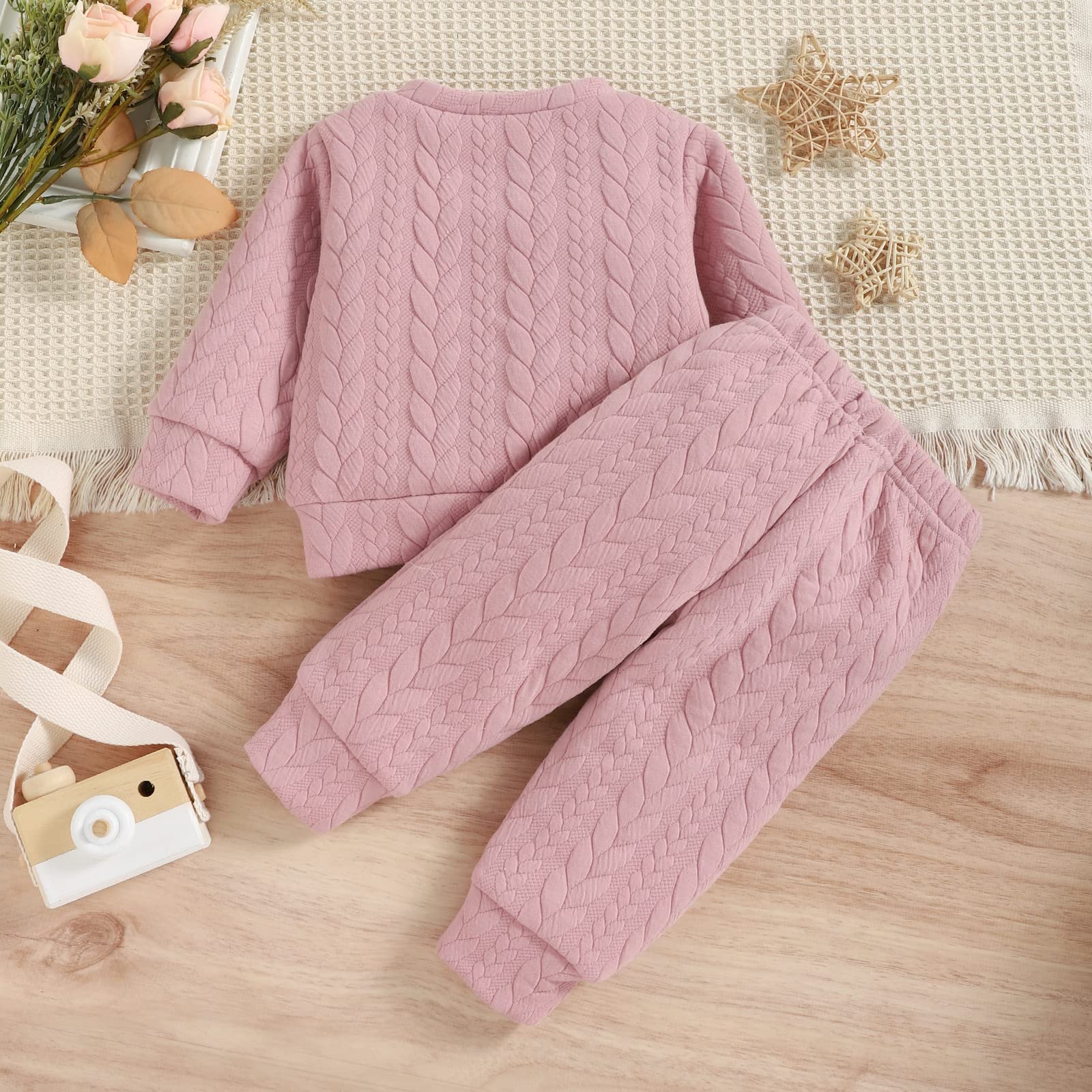 GRNSHTS Baby Girl Clothes, Newborn Long Sleeve Sweatshirts Tops+Solid Pants 2pcs 0-24M Fall Outfits(Pink,0-3 Months)