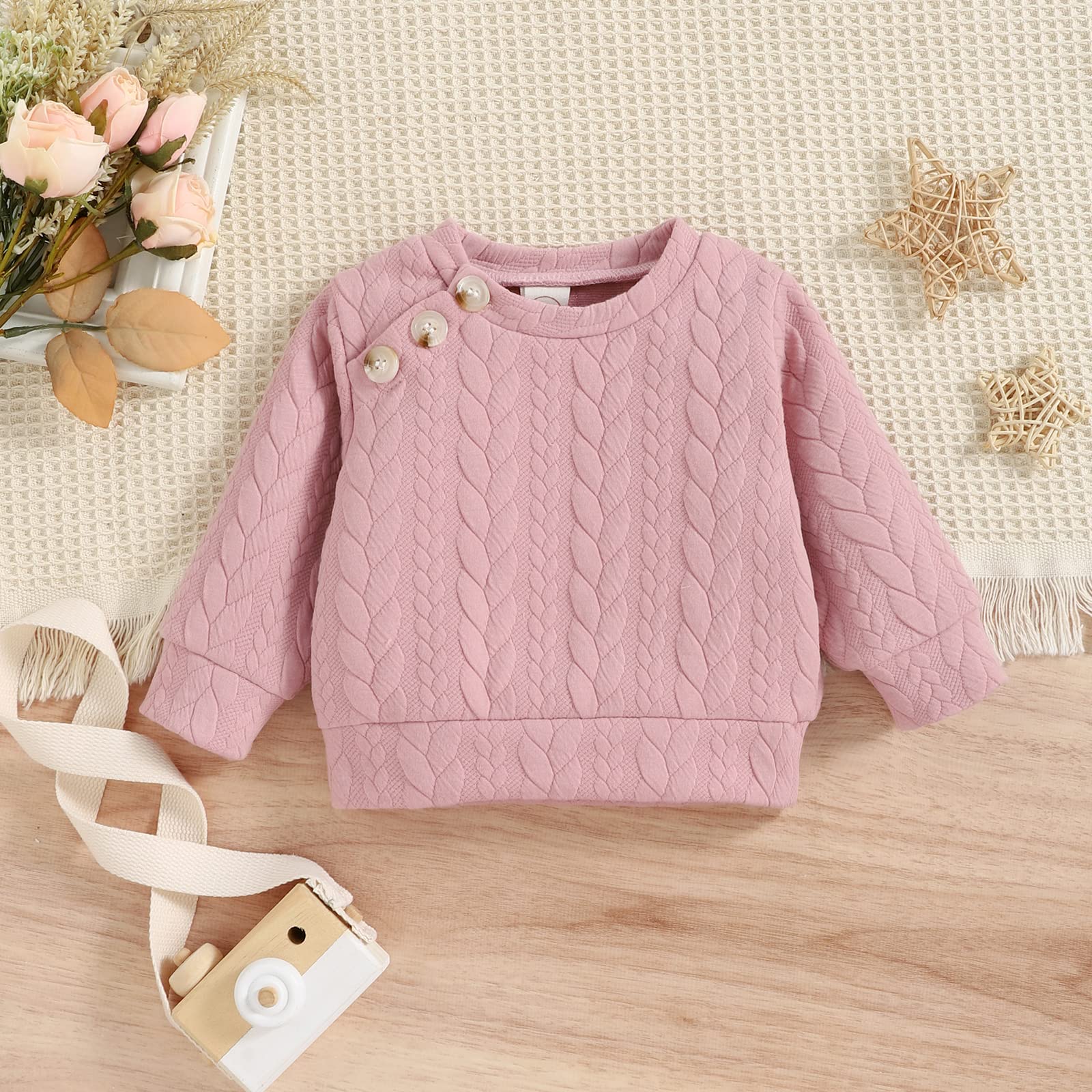 GRNSHTS Baby Girl Clothes, Newborn Long Sleeve Sweatshirts Tops+Solid Pants 2pcs 0-24M Fall Outfits(Pink,0-3 Months)