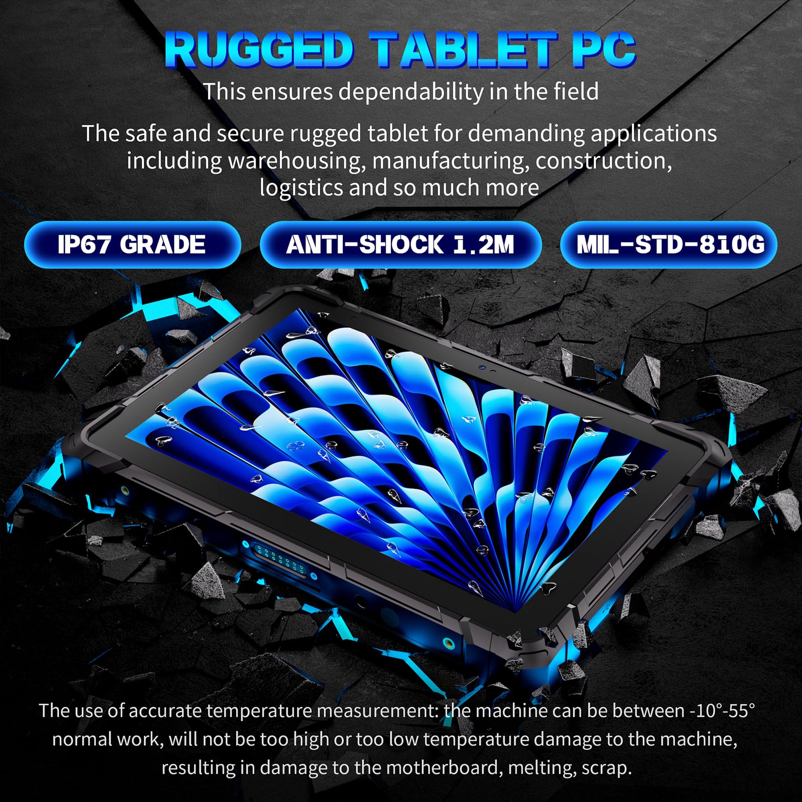 HIGOLEPC Rugged Tablet 10.1" Win 11 Pro Celeron N4120 8GB RAM 128 GB ROM Windows Tablet,600 Nit Outdoor Tablet PC,IP67 Waterproof,16000mAh/3.7V Battery WiFi 5 BT 5.0 for Enterprise Work Field