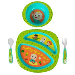 the first years cocomelon dinnerware set - toddler plates and toddler utensils- 4 count