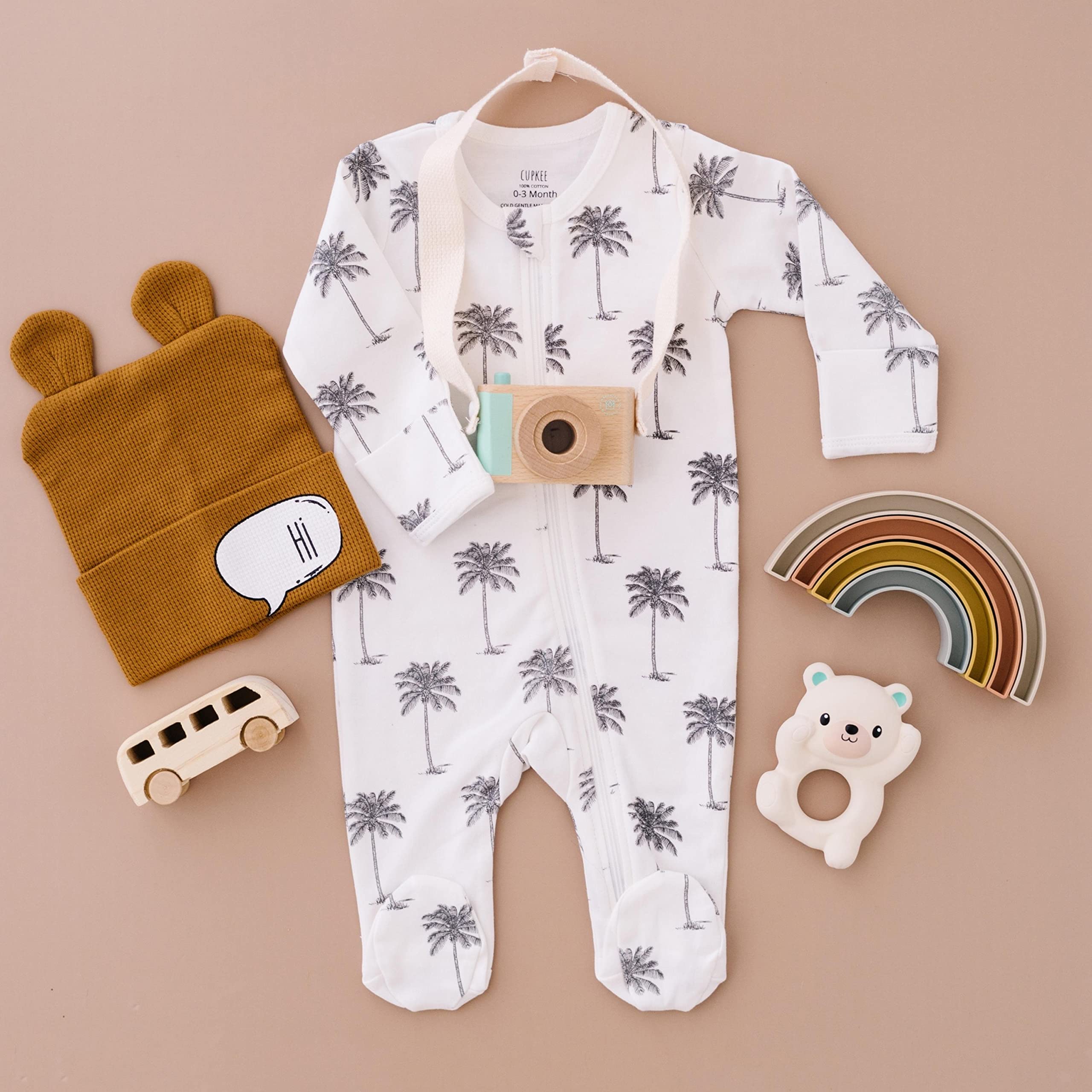 Baby Pajamas and Hat Set – 100% Soft Cotton Newborn Outfits with Beanie – Baby Boy Girl Coming Home Outfit in White