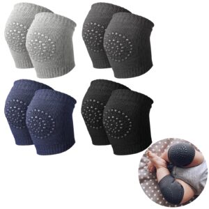 haysandy 4 pairs baby knee for crawling anti slip baby crawling pad elastic knee sleeve leg toddler warmer(dark color)