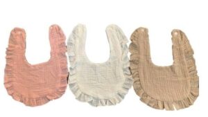 baby girl muslin ruffle drooling/teething bib 3-pack (pink, white, tan), one size