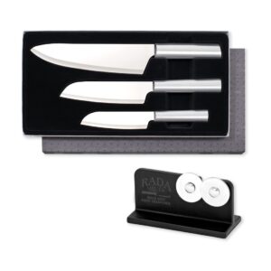 rada chef select 3-piece large knife set – stainless steel culinary knives with aluminum handles and knife sharpener