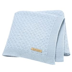 lawkul cable knit baby blanket 100% cotton blue receiving infant swaddle nursery blankets crochet neutral newborn boy girls