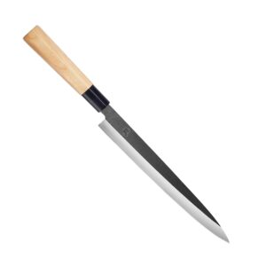 mitsumoto sakari 10-inch japanese sashimi knife, professional hand forged japanese sushi knife, tungsten alloy kitchen chef knife (fraxinus mandshurica handle)