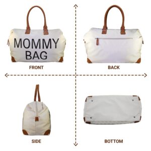 Diaper Bag Tote Set 4 items IMPROVED X-LARGE Capacity Mommy Bag Hospital Maternity and Weekender Bags Practical and Versatile Baby and Mom Things Bags Waterproof, Cream Beige (MB-C01)