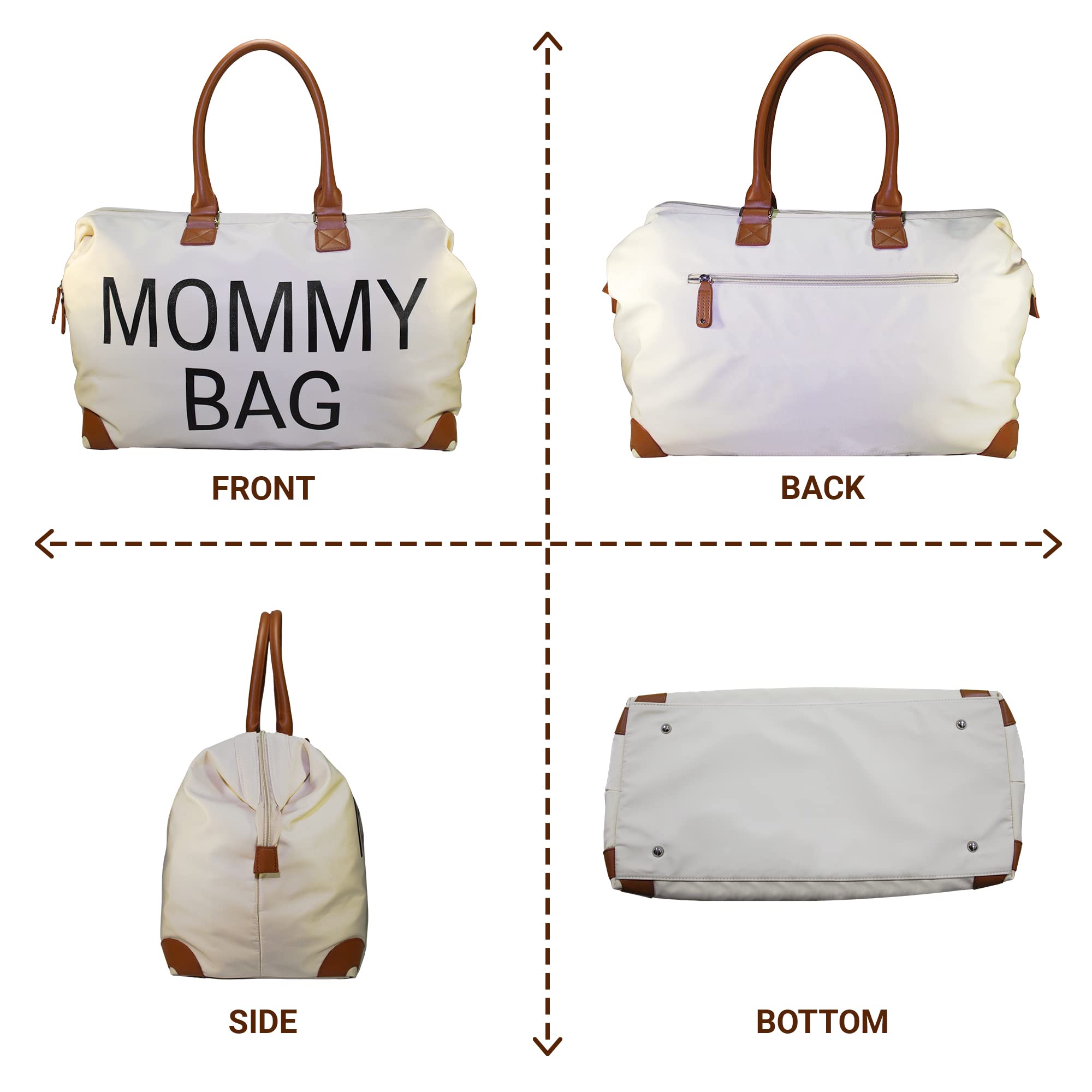 Diaper Bag Tote Set 4 items IMPROVED X-LARGE Capacity Mommy Bag Hospital Maternity and Weekender Bags Practical and Versatile Baby and Mom Things Bags Waterproof, Cream Beige (MB-C01)