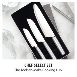 RADA Chef Select 3-Piece Large Knife Set – Stainless Steel Culinary Knives With Aluminum Handles and Knife Sharpener