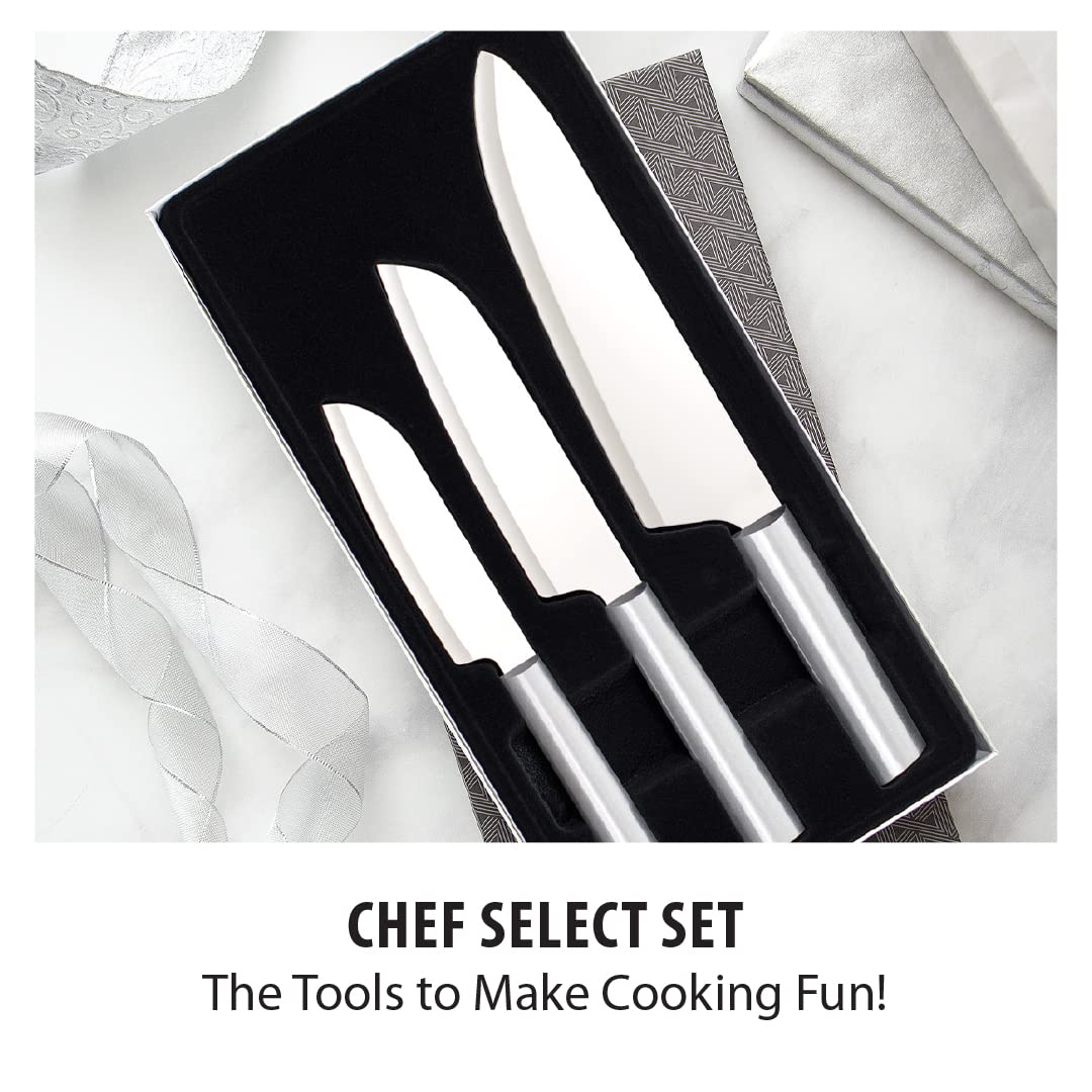 RADA Chef Select 3-Piece Large Knife Set – Stainless Steel Culinary Knives With Aluminum Handles and Knife Sharpener