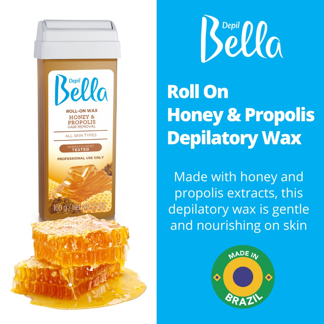 Depil Bella Bundle Kit Waxing Roller, 1 Roll on Honey and propolis + 3 Roll on Black Depilatory Wax Hair removal for Women and men, Sensitive hair, At Home and professional Waxing, Brazilian Bikini, L