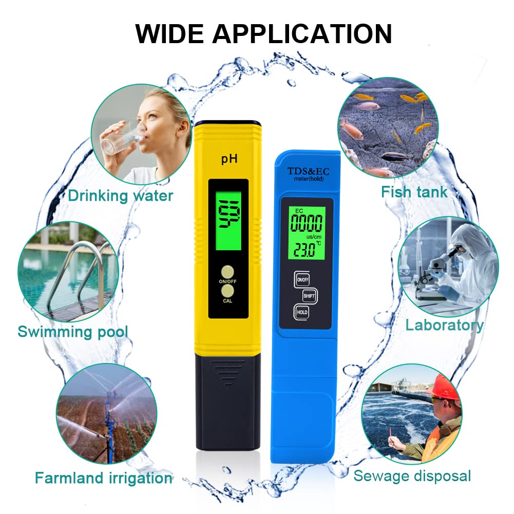 Yewhick Digital pH and TDS Meter Combo, High Accuracy Water Quality Tester, pH Meter 3-in-1 TDS EC Temperature Meter for Drinking Water Swimming Pool Aquarium Hydroponic