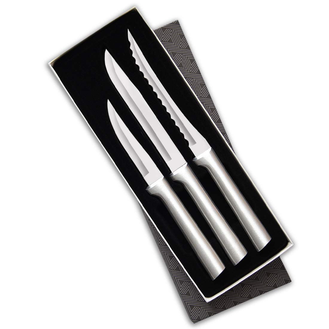 RADA Cooking Essentials Knife Starter Gift 3 Piece Silver Handled Set With Knife Sharpener