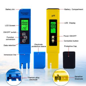 Yewhick Digital pH and TDS Meter Combo, High Accuracy Water Quality Tester, pH Meter 3-in-1 TDS EC Temperature Meter for Drinking Water Swimming Pool Aquarium Hydroponic