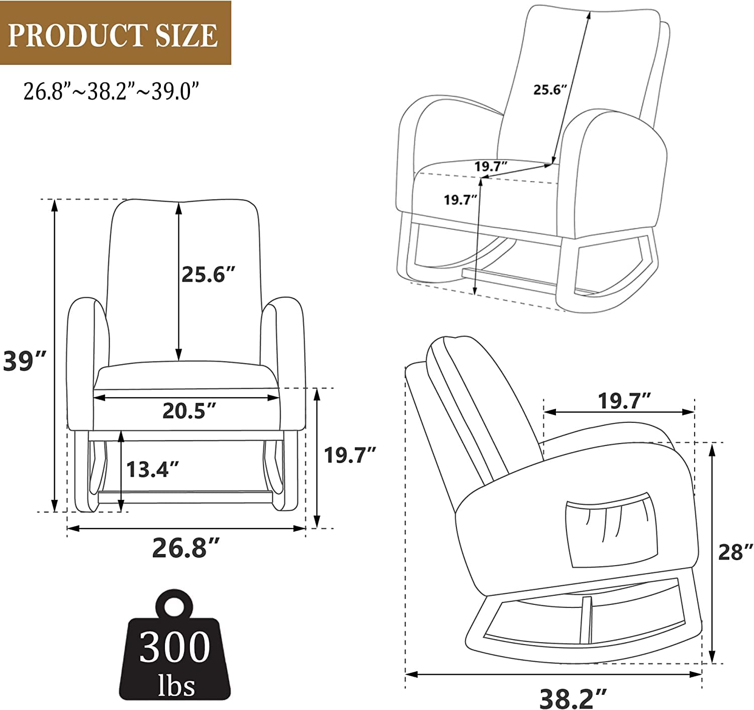 Pvillez Nursery Rocking Chairs, Upholstered Nursery Glider Rocker for Baby and Kids, Comfy Armchair with Side Pocket, Living Room Lounge Arm Chair Sofa Chair, High Backrest with Cute Pattern, Beige