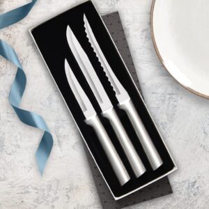 RADA Cooking Essentials Knife Starter Gift 3 Piece Silver Handled Set With Knife Sharpener