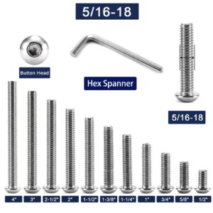 5/16-18 x 3" Button Head Socket Cap Bolts Screws, 10Pcs 304 Stainless Steel 18-8, Allen Hex Drive, Bright Finish by SG TZH(with Hex Spanner)