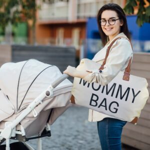 Diaper Bag Tote Set 4 items IMPROVED X-LARGE Capacity Mommy Bag Hospital Maternity and Weekender Bags Practical and Versatile Baby and Mom Things Bags Waterproof, Cream Beige (MB-C01)