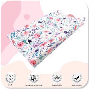 Floral Baby Diaper Changing Pad Cover, 2 Pack Infant Changing Table Mat Cover for Baby Girls Nursery Diaper Changing Cradle Mattress Sheets, Ultra Soft Jersey Knit