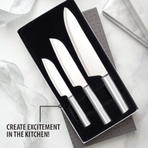 RADA Chef Select 3-Piece Large Knife Set – Stainless Steel Culinary Knives With Aluminum Handles and Knife Sharpener