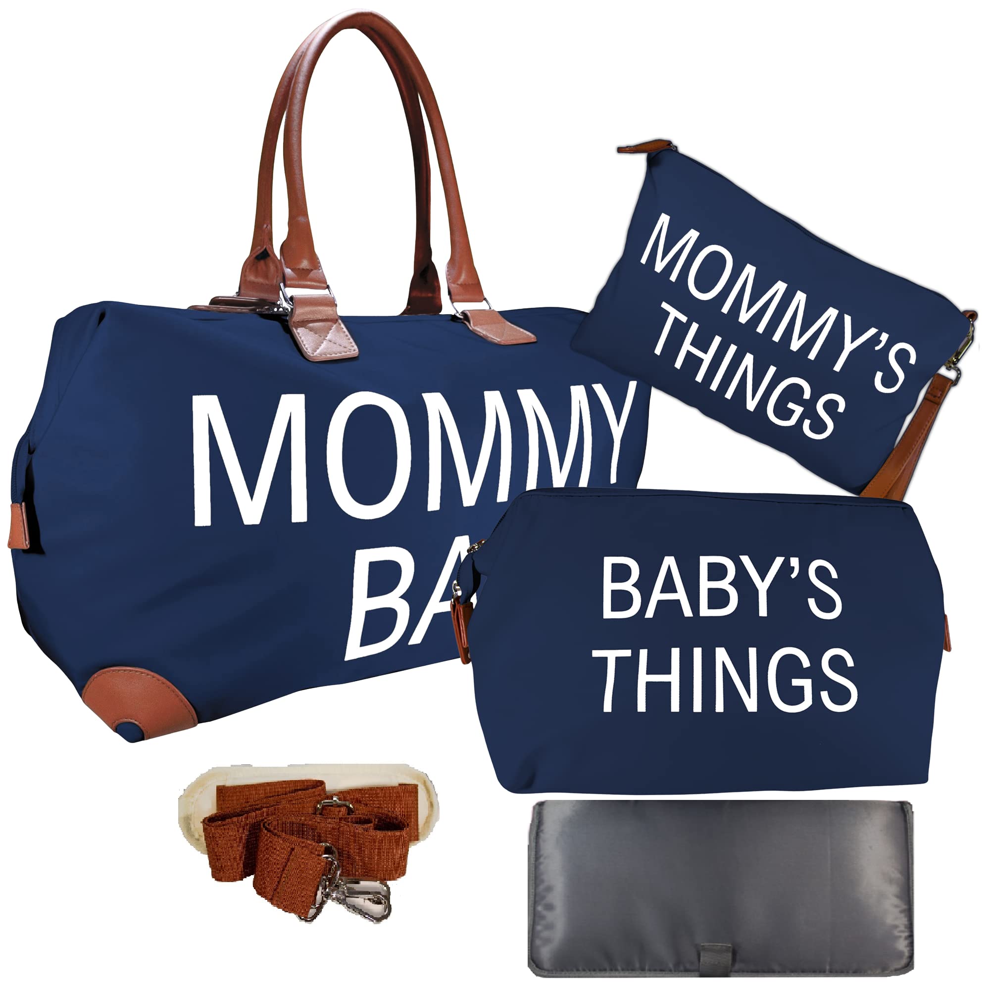 Mommy Bag Diaper Bag Set | X-Large Capacity Tote Bag | 2 Supplemental Bags | Changing Pad | Quality Material | Thoughtful Gift Idea