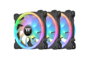 thermaltake swafan 12 rgb radiator fan tt premium edition 3 pack, swappable fan blade design, customizable air flow direction, 2000 rpm, cl-f137-pl12sw-a, 120mm black