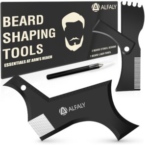 alfaly beard shaper kit - premium lineup and guide tool for precise beard shaping & styling - with beard pencil