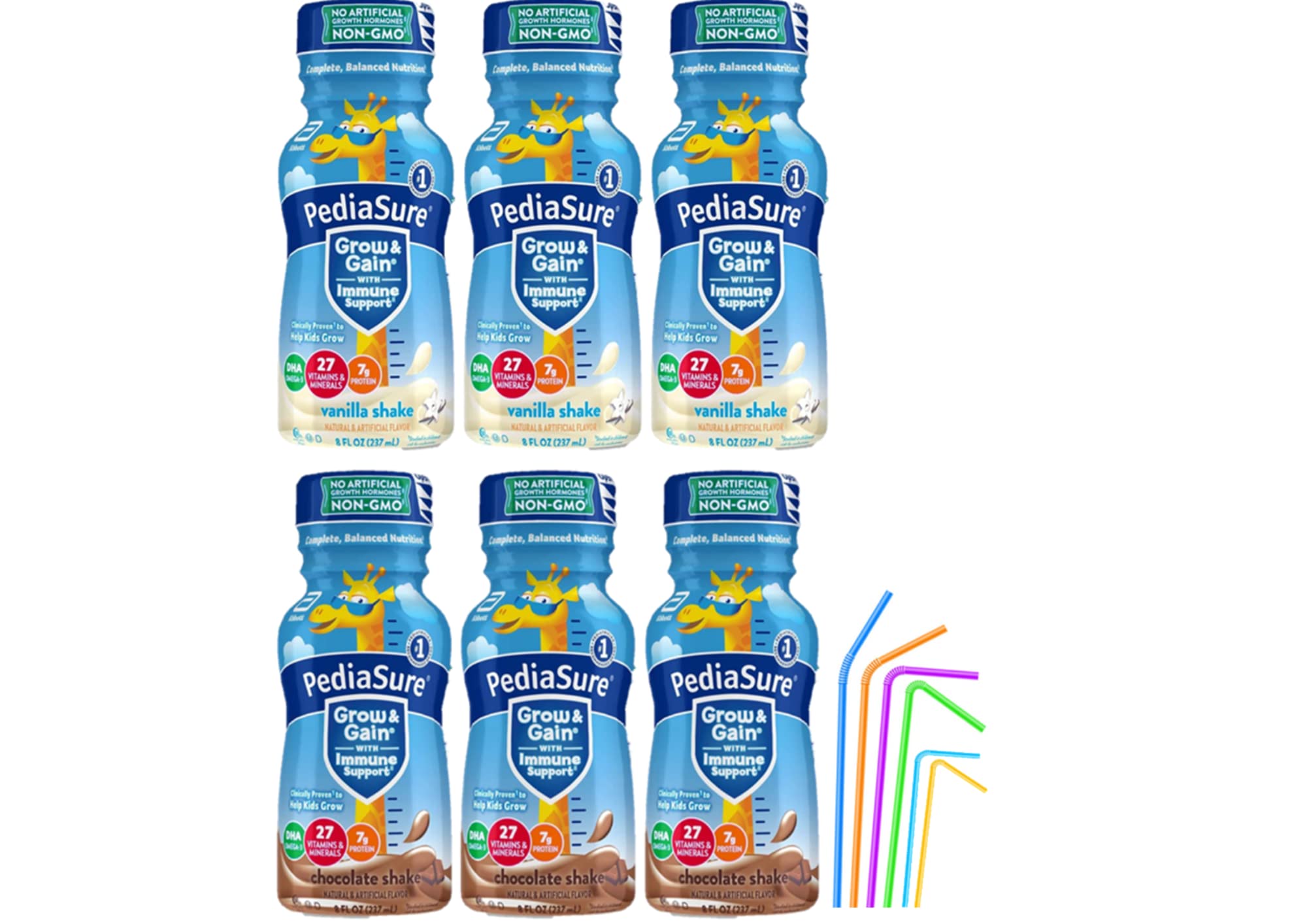 Pediasure Immune Support Kids Protein Shake Grow (8 Fl Oz 6 Pack) Vanilla and Chocolate