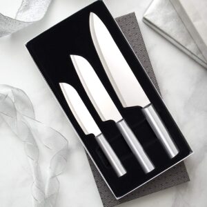 RADA Chef Select 3-Piece Large Knife Set – Stainless Steel Culinary Knives With Aluminum Handles and Knife Sharpener