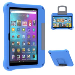 fire hd 8 tablet case for kids, amazon kindle fire hd 8 & 8 plus tablet (2024/2022/2020 release,12th/10th generation) ubearkk shock-proof protective back cover cases with foldable stand holder, blue