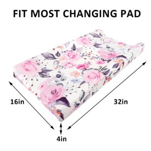 Floral Baby Diaper Changing Pad Cover, 2 Pack Infant Changing Table Mat Cover for Baby Girls Nursery Diaper Changing Cradle Mattress Sheets, Ultra Soft Jersey Knit