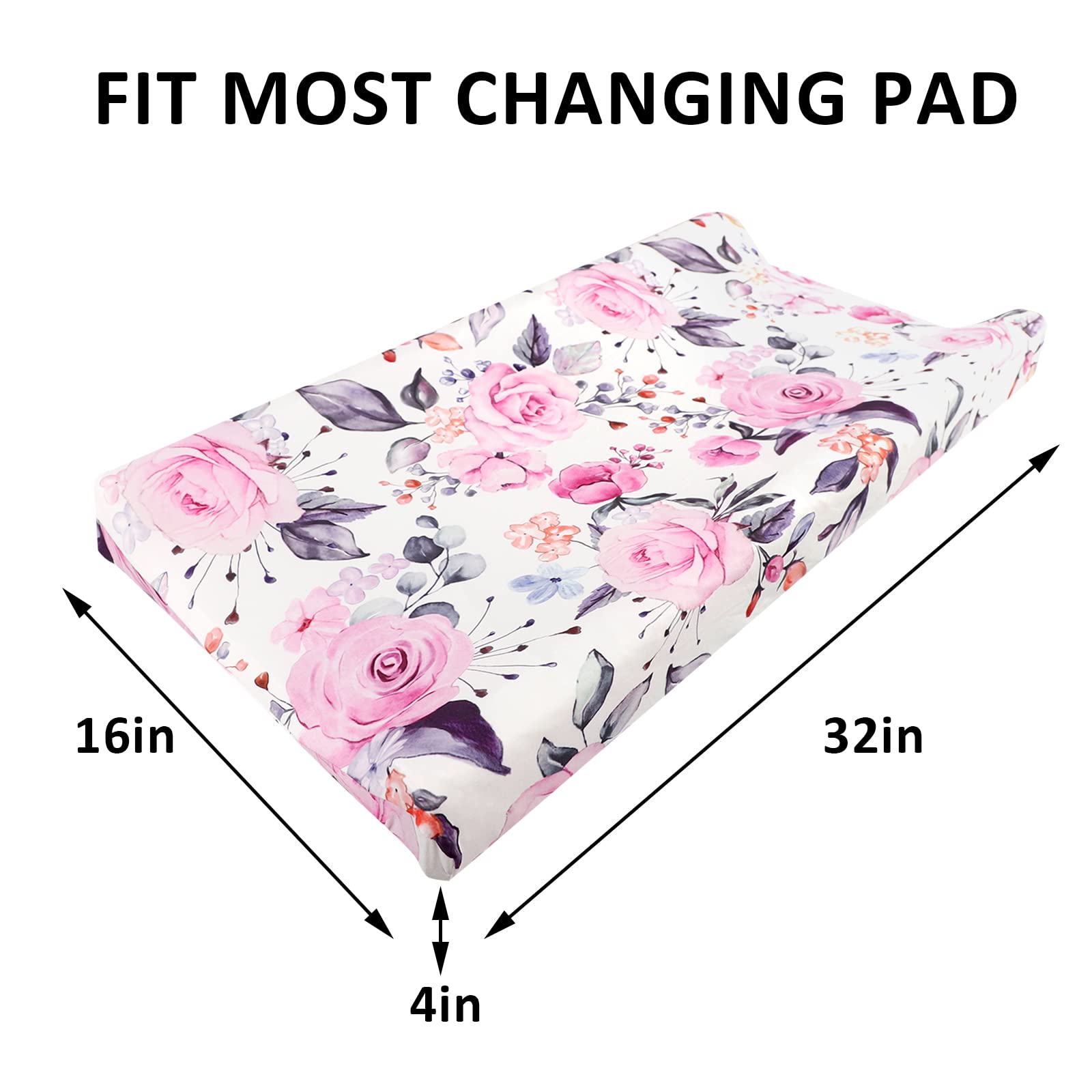 Floral Baby Diaper Changing Pad Cover, 2 Pack Infant Changing Table Mat Cover for Baby Girls Nursery Diaper Changing Cradle Mattress Sheets, Ultra Soft Jersey Knit