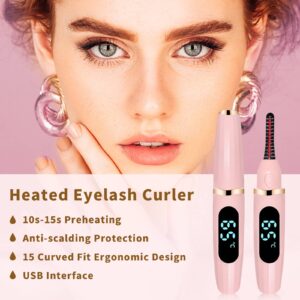 Heated Eyelash Curler, Heated Lash Curler Electric Eyelash Curler with Comb 3 Temp Settings for Makeup Tools for Achieving A Natural Curl and Long Lasting Eyelashes, Designed for Women, Pink，A