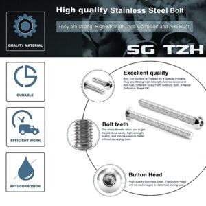 5/16-18 x 3" Button Head Socket Cap Bolts Screws, 10Pcs 304 Stainless Steel 18-8, Allen Hex Drive, Bright Finish by SG TZH(with Hex Spanner)