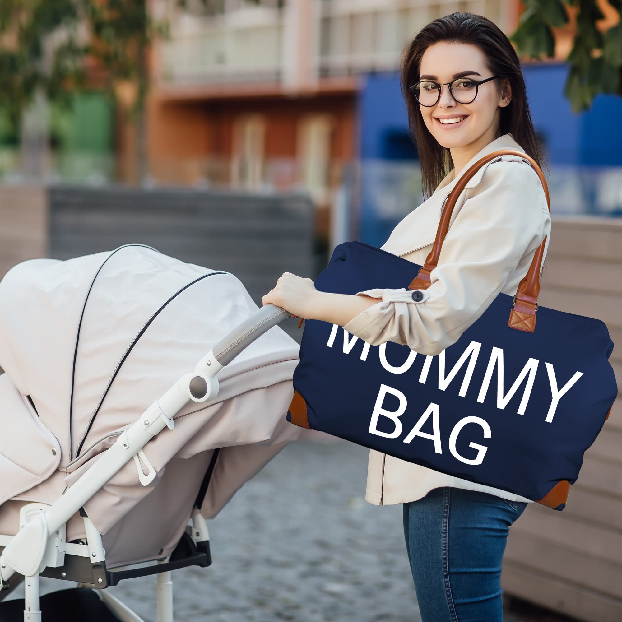 Mommy Bag Diaper Bag Set | X-Large Capacity Tote Bag | 2 Supplemental Bags | Changing Pad | Quality Material | Thoughtful Gift Idea