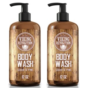 viking revolution men's body wash - cedar and pine oil body wash for men - mens natural body wash with vitamin e and oregano oil - mens shower gel liquid soap - cedar oil mens bodywash (2 pack, 12oz)