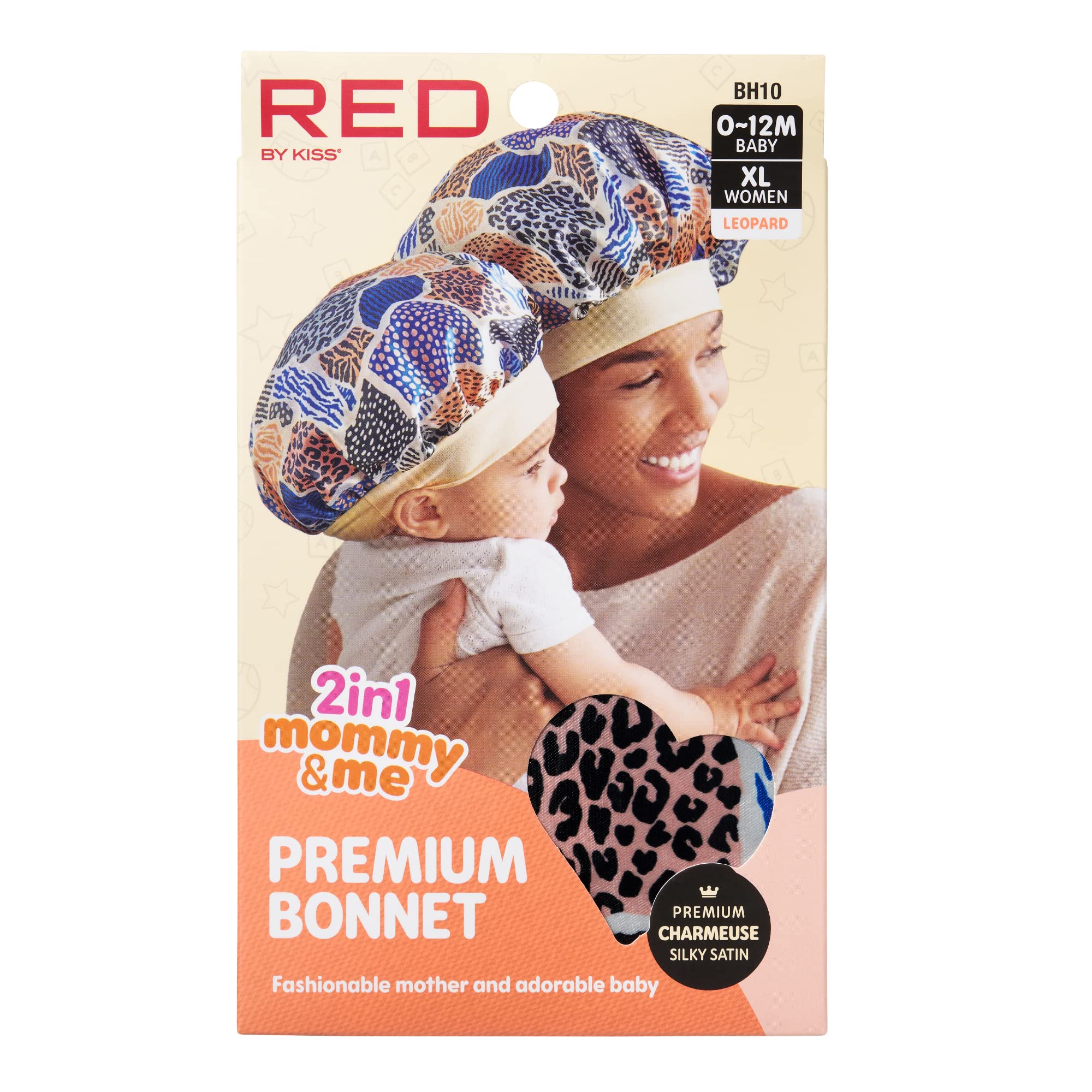 Red by Kiss 2-in-1 Mommy & Me Bonnet Sleeping Caps Hair Bonnet Hair Wrap (Leopard)