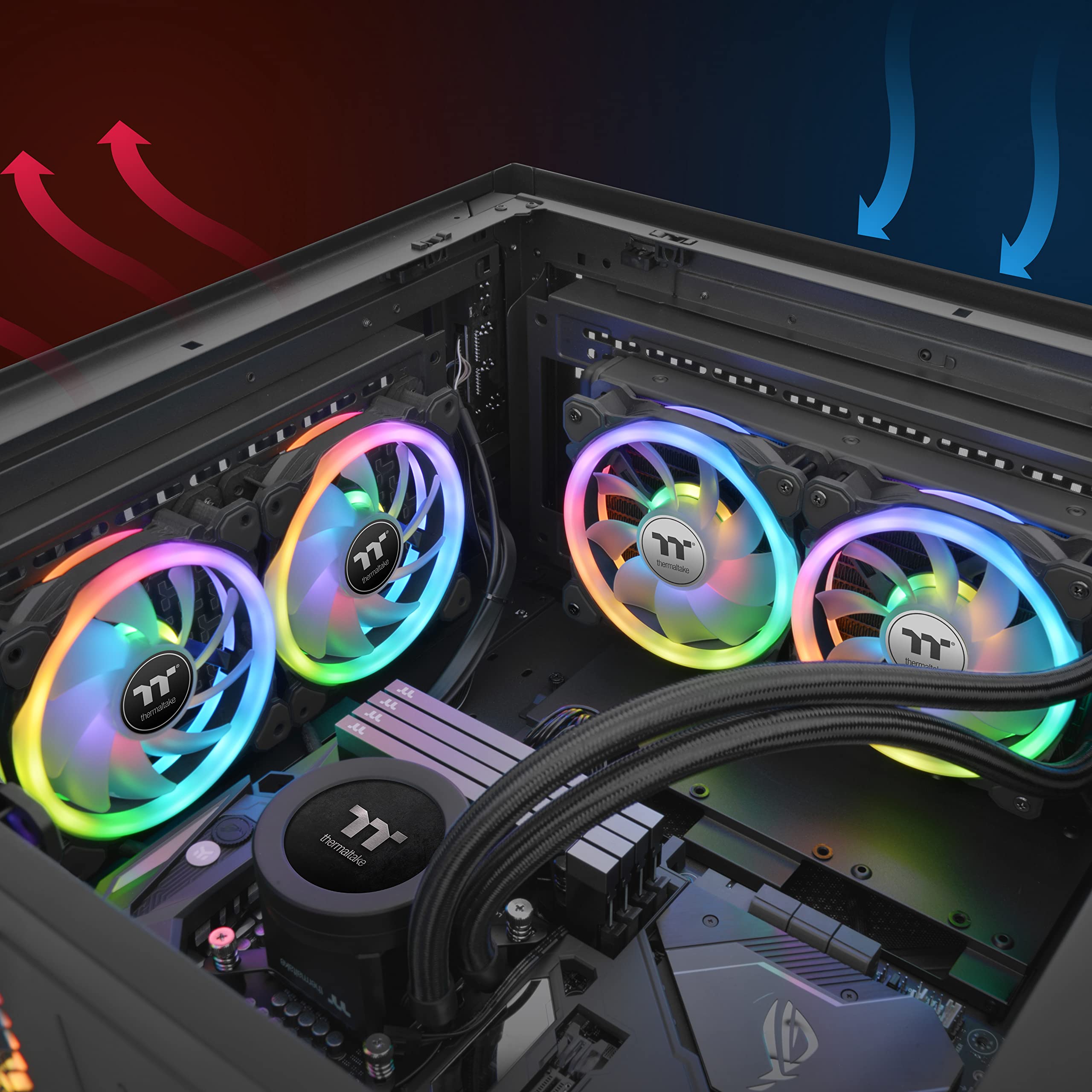 Thermaltake SWAFAN 12 RGB Radiator Fan TT Premium Edition 3 Pack, Swappable Fan Blade Design, Customizable air Flow Direction, 2000 RPM, CL-F137-PL12SW-A, 120mm Black