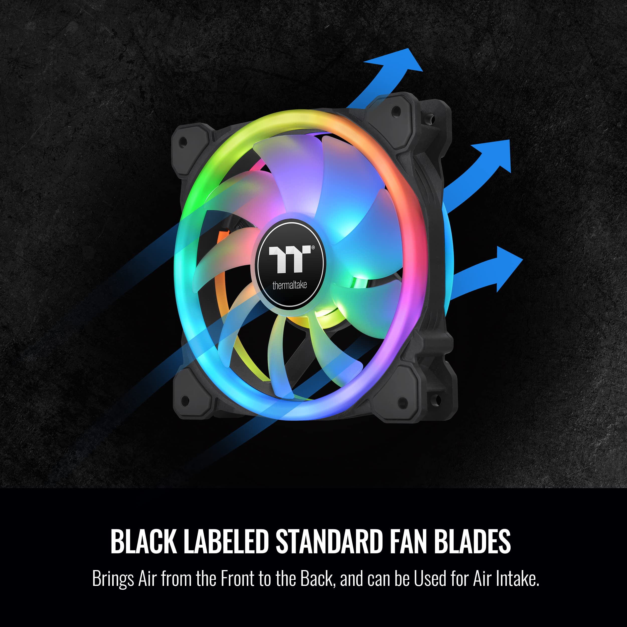 Thermaltake SWAFAN 12 RGB Radiator Fan TT Premium Edition 3 Pack, Swappable Fan Blade Design, Customizable air Flow Direction, 2000 RPM, CL-F137-PL12SW-A, 120mm Black