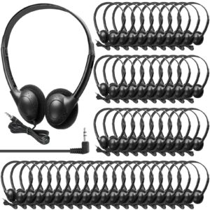 hoteam 100 pack headphones for classroom bulk students adjustable headphones wired pack black over the head earphones with 3.5 mm plug for school library museums teen boys girls adults(black)