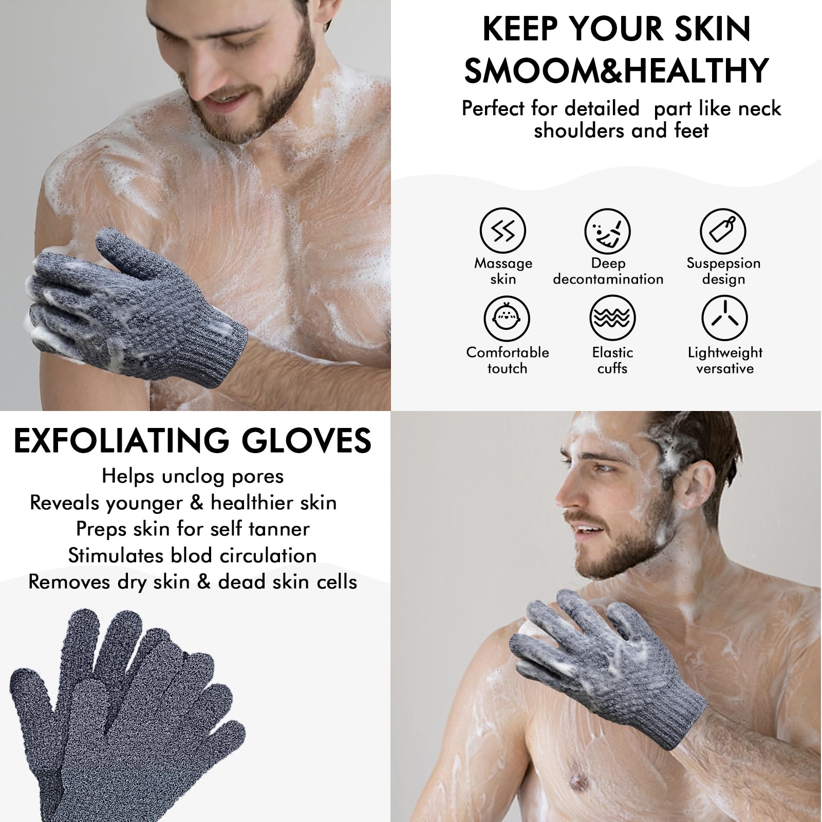 Yiclick Heavy Exfoliating Gloves, Exfoliating Body Scrubber for Bath Shower Exfoliation, Body Scrub Exfoliator for Dead Skin Remover, Exfoliate Sponge Loofah Washcloth Mitt Men Women