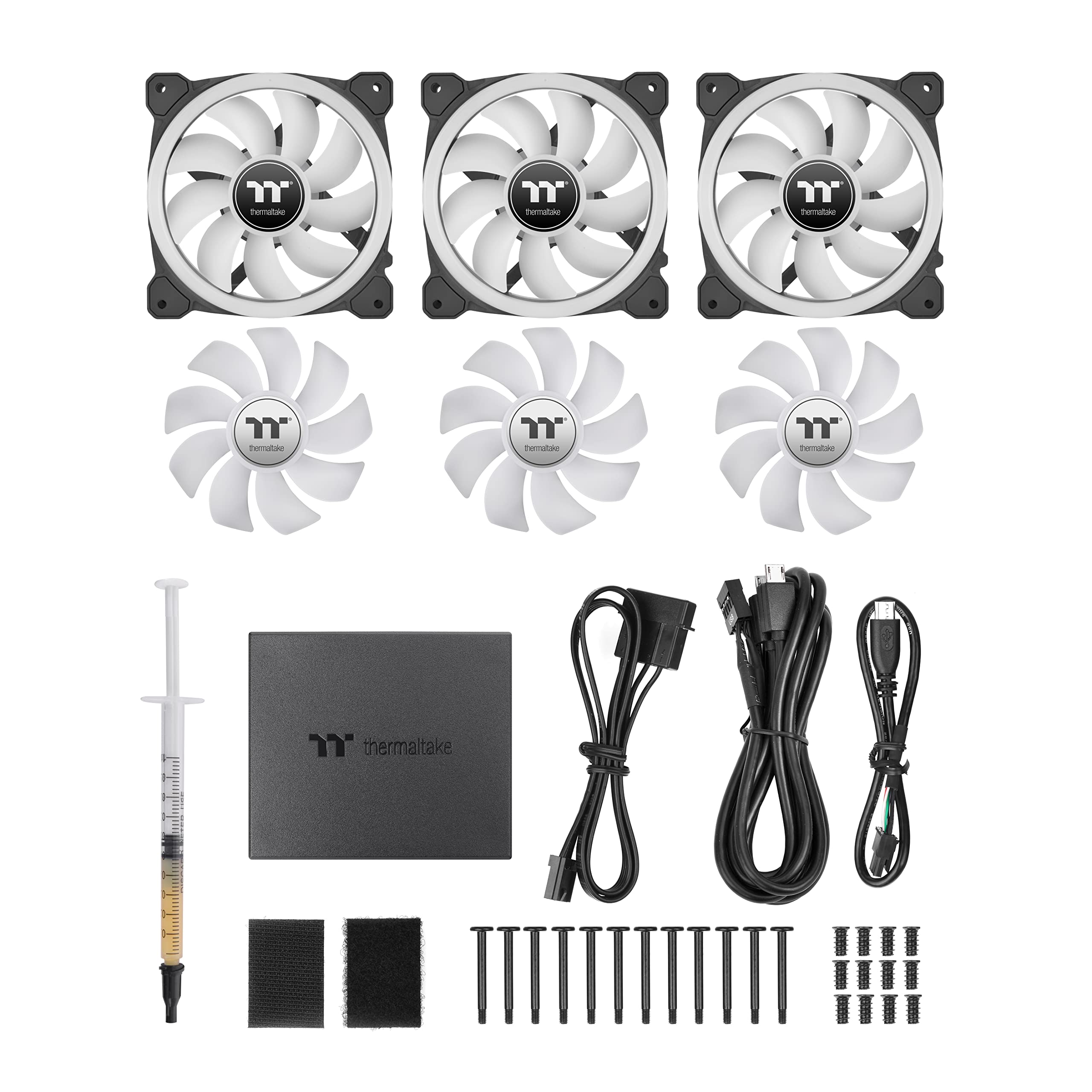 Thermaltake SWAFAN 12 RGB Radiator Fan TT Premium Edition 3 Pack, Swappable Fan Blade Design, Customizable air Flow Direction, 2000 RPM, CL-F137-PL12SW-A, 120mm Black