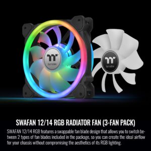 Thermaltake SWAFAN 12 RGB Radiator Fan TT Premium Edition 3 Pack, Swappable Fan Blade Design, Customizable air Flow Direction, 2000 RPM, CL-F137-PL12SW-A, 120mm Black