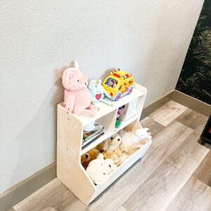 Bush Acres Shelby - Wooden Single Sided Nursery Bookshelf Display Stand Organizer Bin for Displaying Kids Books