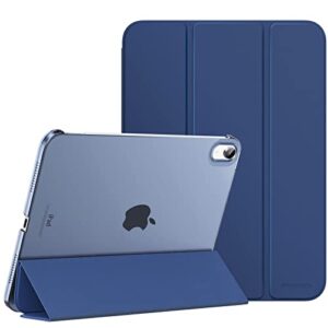 moko case for ipad 10th generation 10.9 inch 2022, slim stand protective cover with hard pc translucent back shell cover for ipad 10th gen 2022, support touch id, auto wake/sleep, navy blue