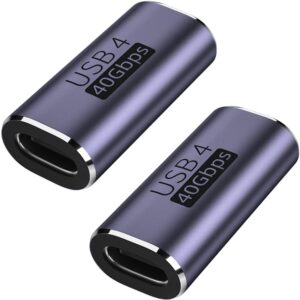 auvipal usb c coupler (2 pack), usb type c female to female adapter extender compatible with thunderbolt 4/3 support up to 40gbps data transfer, 100w power delivery and 8k@60hz video pass through