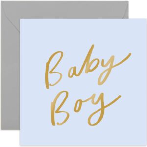 old english co. baby girl card - gold foil | pastel pink baby girl card for parents | blank inside & envelope included (baby boy)