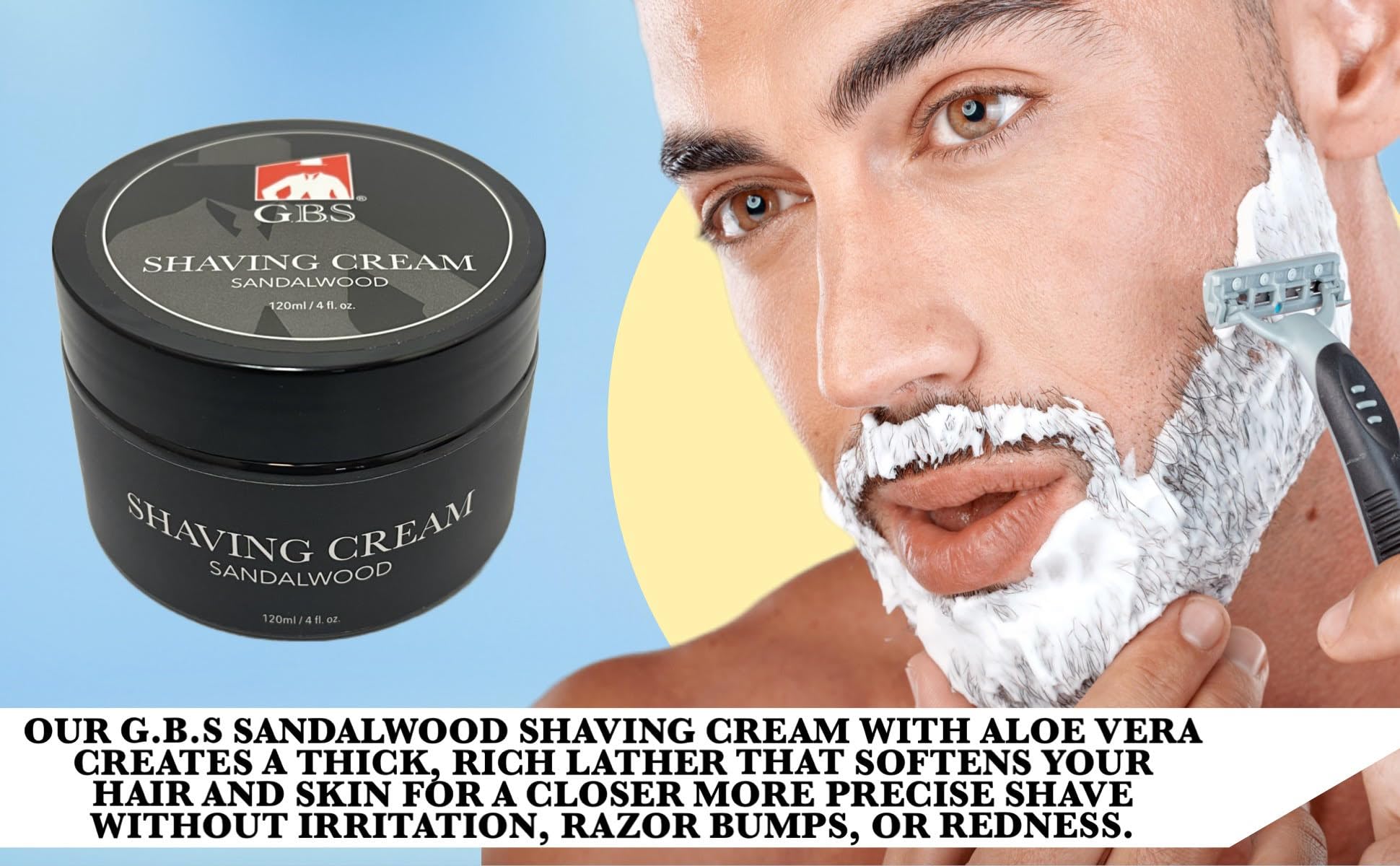 G.B.S Sandalwood Shaving Cream for Sensitive Skin, Hydrates, Nourishes for Close Smooth Shave, Protects Skin from Cuts, Bumps, Redness and Irritation Pack of 1